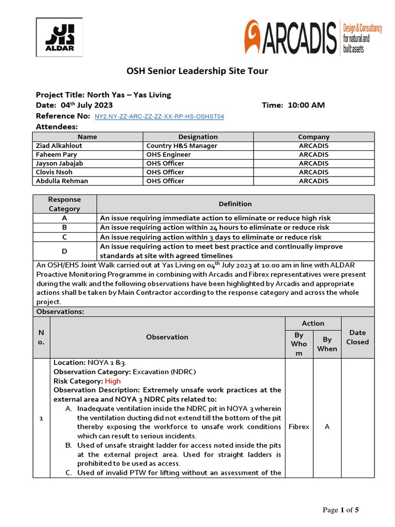 OSH Senior Leadership Site Tour - Dated 04.07.2023_Ver1 (1) | PDF ...