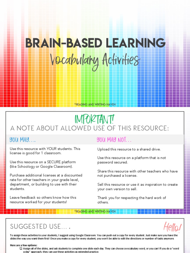 Brain-Based Learning: Vocabulary Activities | PDF | Teachers | Copyright