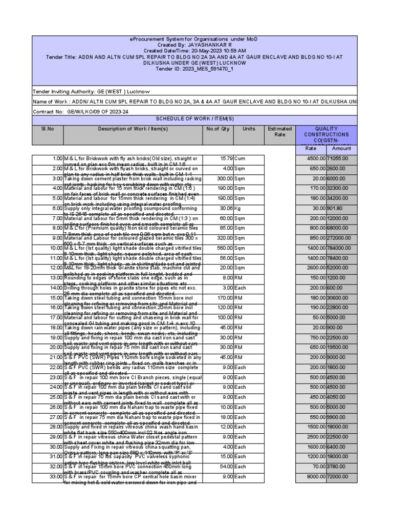 Boqcomparativechart - 2023-05-26T105646.732 | PDF | Concrete | Electrical Wiring