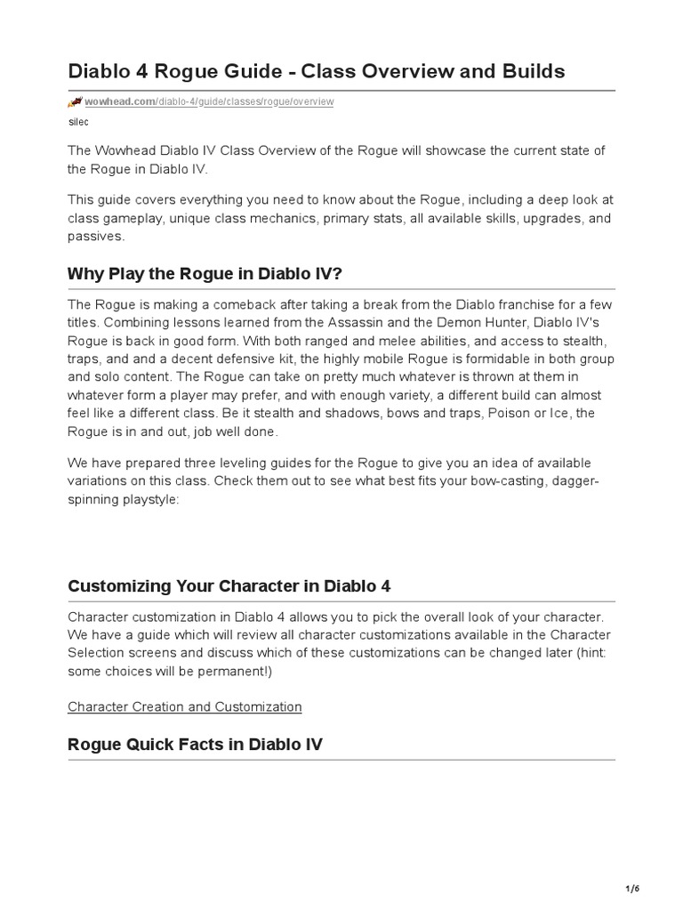 Diablo 4 Rogue Guide Class Overview And Builds Pdf Role Playing Games