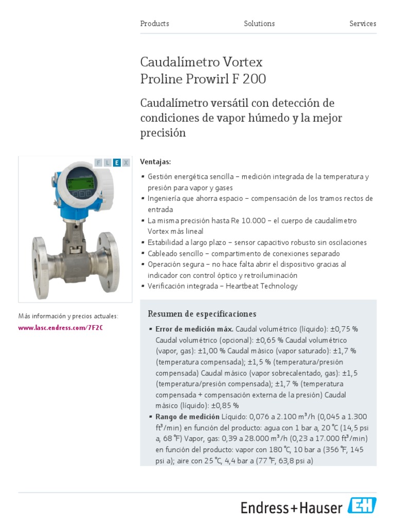 Endress-Hauser Proline Prowirl F 200 7F2C ES | PDF | Vapor | Descarga ... Endress-Hauser Proline Prowirl F 200 7F2C ES | PDF | Vapor | Descarga ...