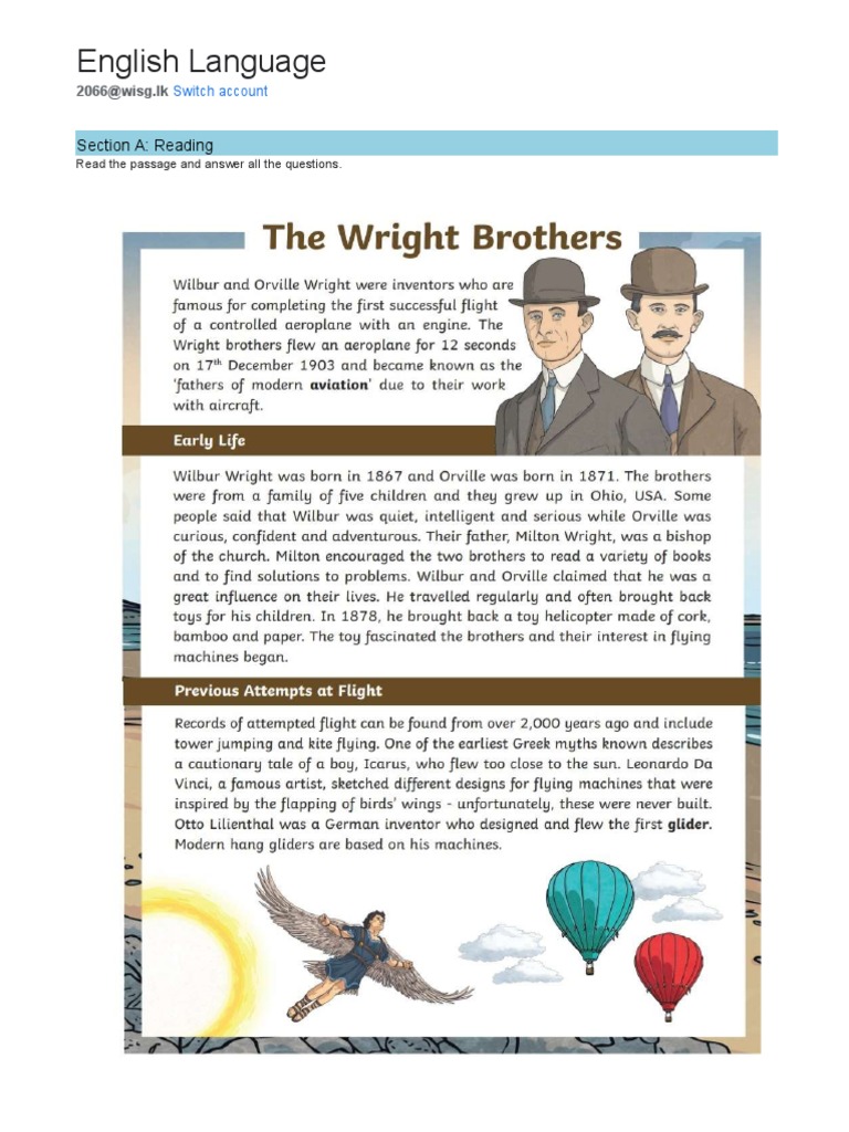 Grade 4 English Paper-Mid | PDF | Wright Brothers | Sentence (Linguistics)