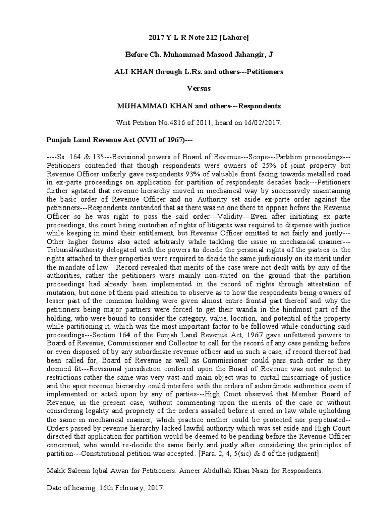 2017 Y L R Note 212 | PDF | Ex Parte | Justice