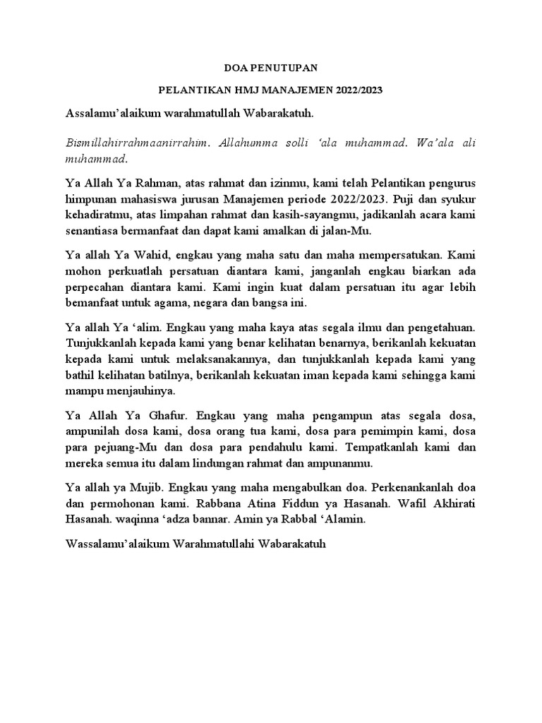 Doa Penutupan Pelantikan | PDF