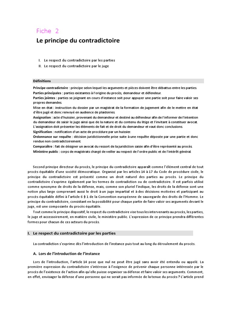 Le principe du contradictoire en procès | PDF | Juge | Magistrat