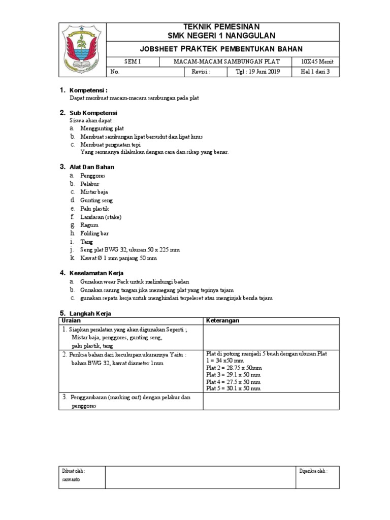 Job Sheet 4. Penekukan Plat | PDF