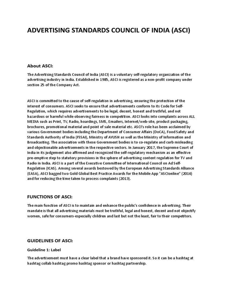 Advertising Standards Council of India | PDF | Marketing | Public Sphere
