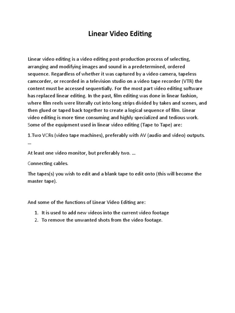 Linear Video Editing | Download Free PDF | Imaging | Mass Media