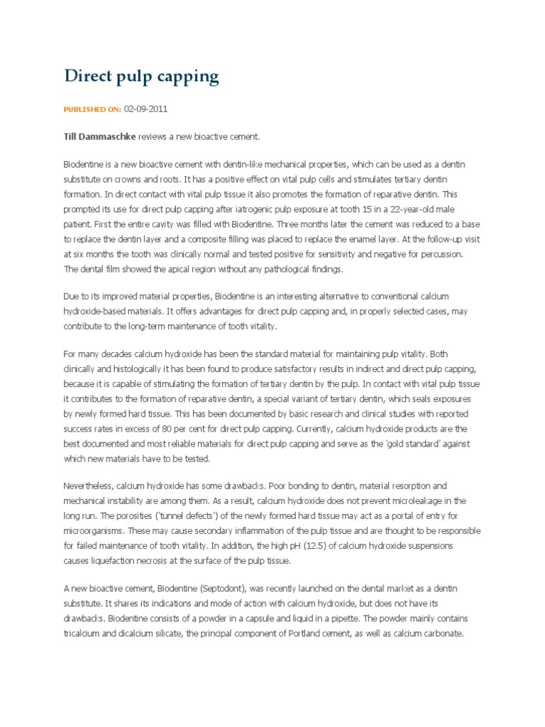 Direct Pulp Capping: Till Dammaschke Reviews A New Bioactive Cement ...