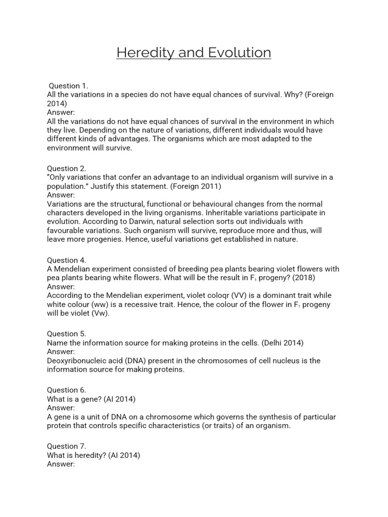Heredity and Evolution Notes | PDF | Dominance (Genetics) | Heredity