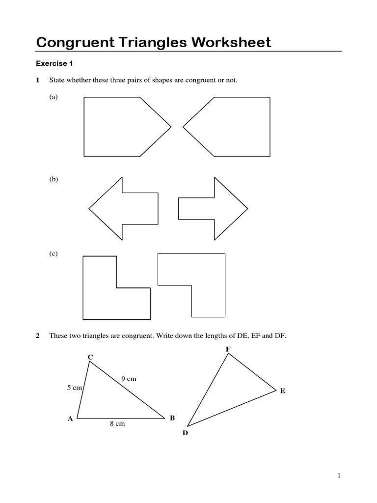 Congruent Triangles Worksheet | PDF | Triangle | Perpendicular