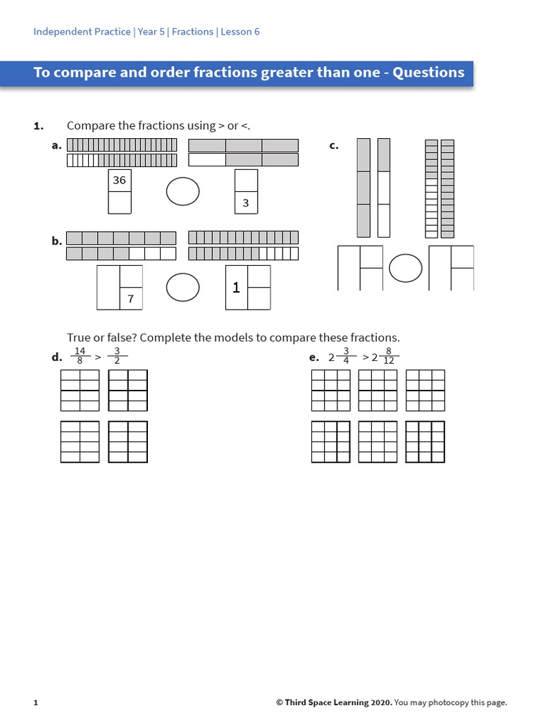 Year 5 Fractions Comparison Lesson | PDF | Mathematics | Arithmetic