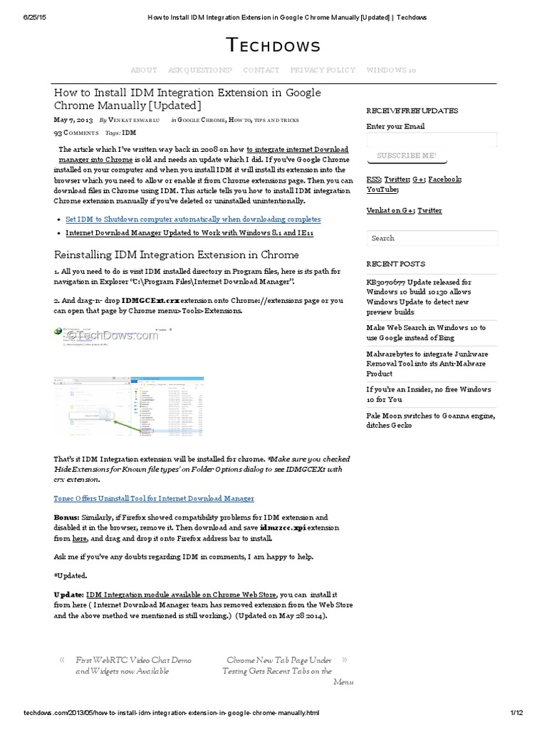 How To Install IDM Integration Extension in Google Chrome Manually (Updated) - Techdows | PDF ...