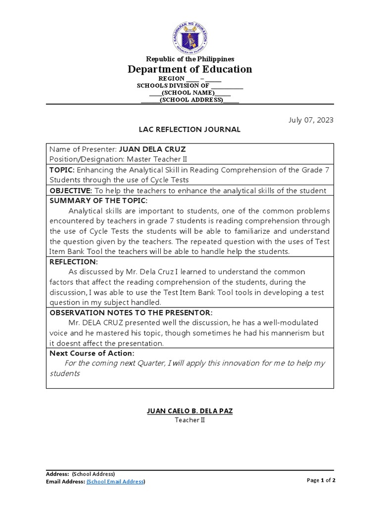 Lac Journal & Reflection | PDF