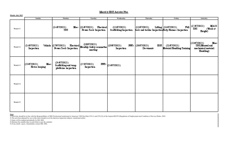 July 2023 HSE Activity Plan | PDF
