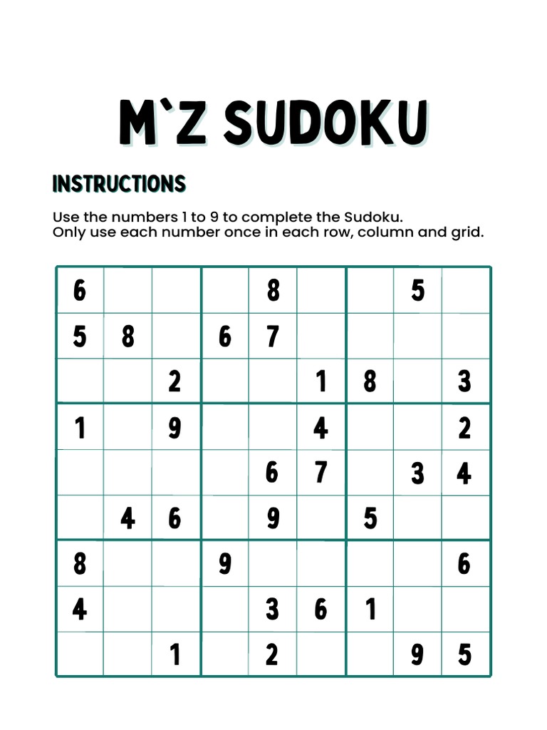 Fun Green Sudoku Challenge Worksheet | PDF