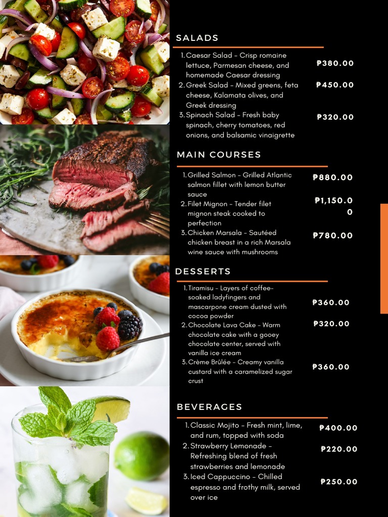 Black Modern Food Menu | PDF