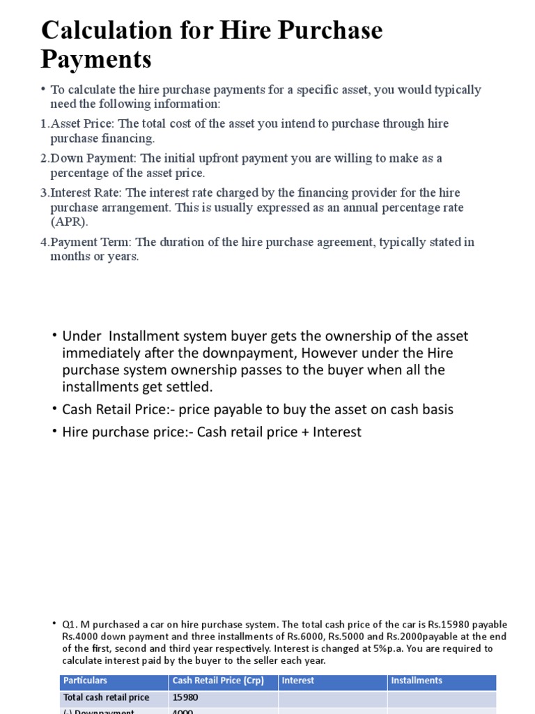 hire purchase calculation | PDF