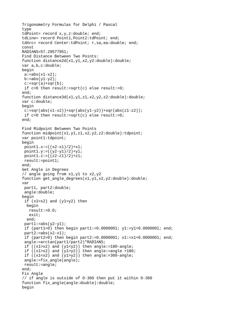 Trigonometry Formulas For Delphi Pascal | PDF | Trigonometric Functions ...