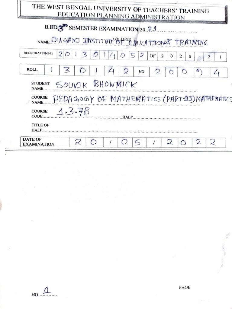 B.Ed Math Exam Details | PDF