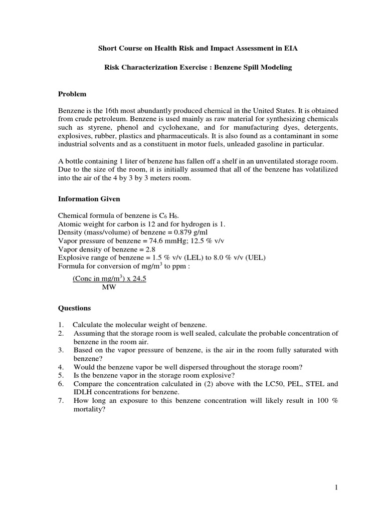 Risk Characterization-Benzene Spill Modeling (250918) - With Answers ...