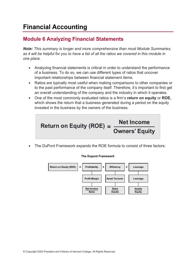 Financial Accounting Module 6 Summary | PDF | Return On Equity | Revenue
