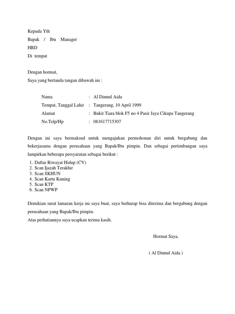 CV Al Dinnul Aida Terbaru | PDF