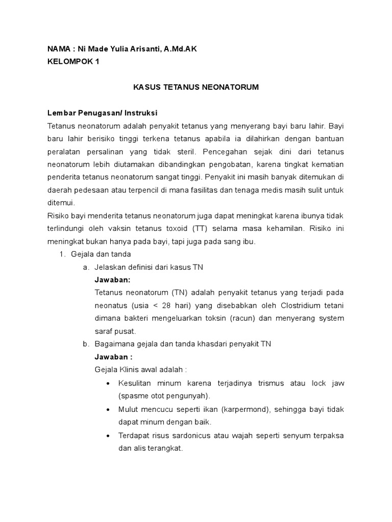 Tatalaksana Tetanus Neonatorum pada Bayi | PDF | Sains & Matematika