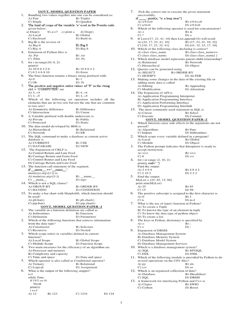 Namma Kalvi 12th Computer Science 1 Mark Question Bank Em 217866 Download Free Pdf Databases