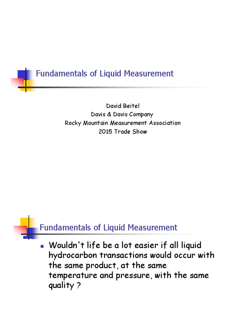Fundamentals of Liquid Measurement David Beitel | PDF | Viscosity | Density