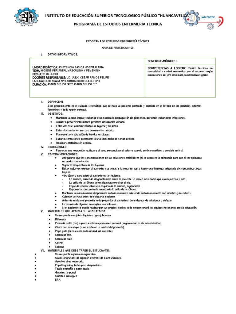 Guia de Practica N 09 Higiene Perineal | PDF | Higiene | Lavado de manos