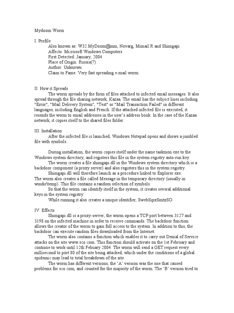 Mydoom Virus | Windows Registry | Computer Virus