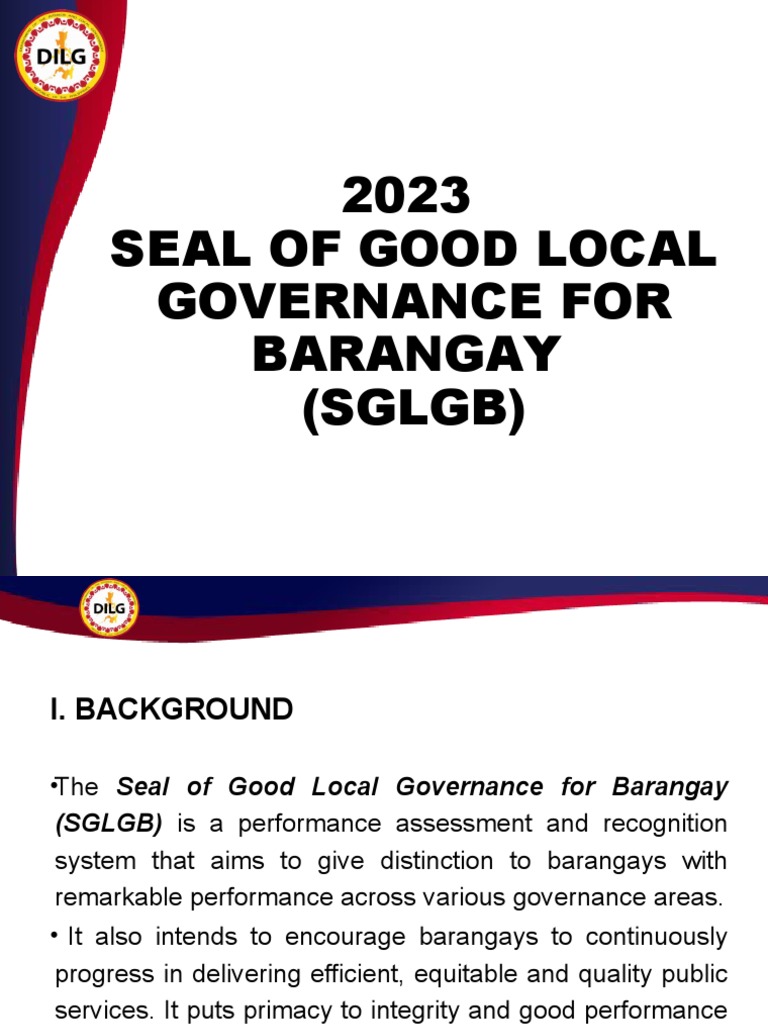 2023 SEAL OF GOOD LOCAL GOVERNANCE For BARANGAY SGLGB | PDF ...