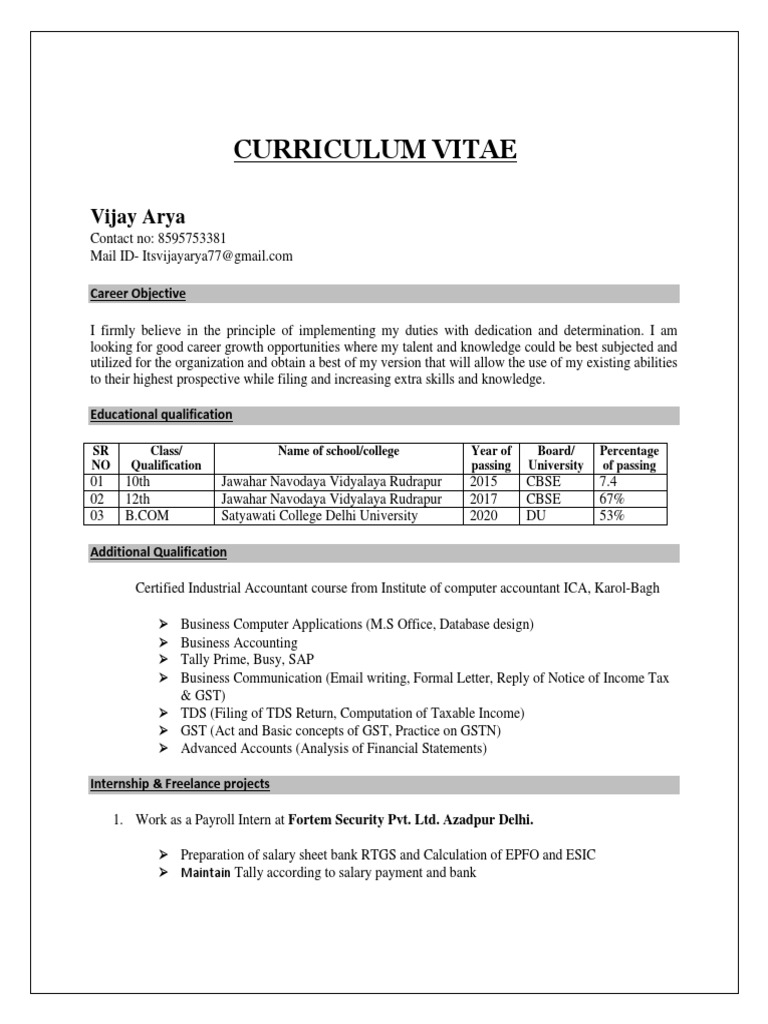 CV Vijay-1 | PDF | Financial Statement | Accounting