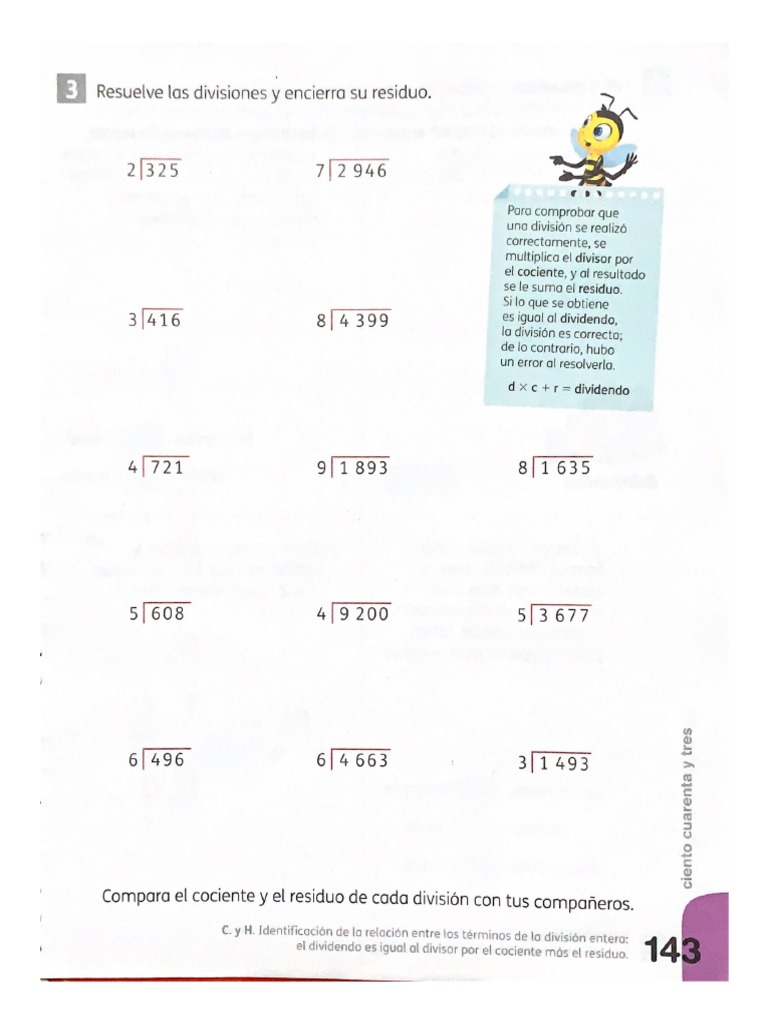 Resuelve las divisiones y encierra su residuo. | PDF