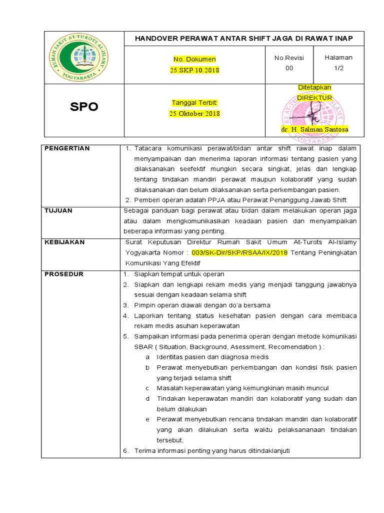 Handover Perawat Antar Shift | PDF | Kesehatan Holistik | Teknologi ...