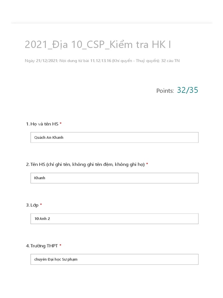 2021 - địa 10 - csp - kiểm Tra Hk i | PDF