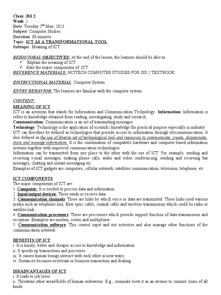 Jss2 Third Term LESSON NOTE | PDF | World Wide Web | Internet & Web