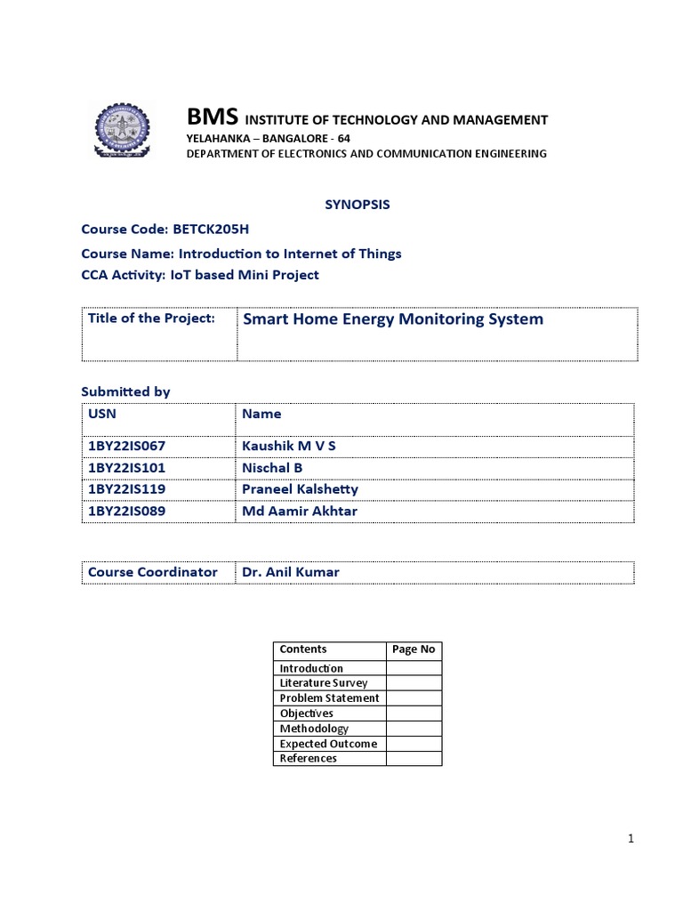 IoT Project Synopsis Format | PDF | Energy Conservation | Home Automation
