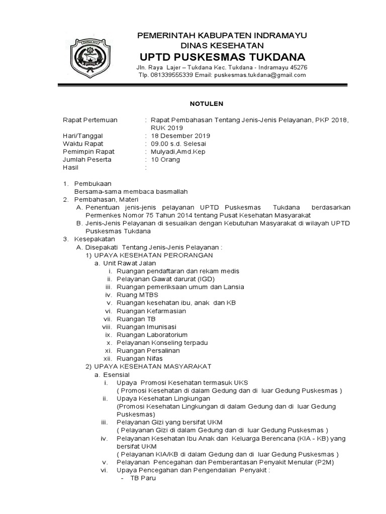 NOTULEN-Rapat-Jenis-jenis-Pelayanan PKP Ruk RPK | PDF