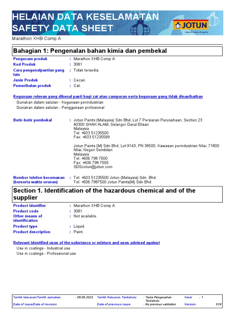 Marathon XHB Comp A Safety Data Sheet | PDF