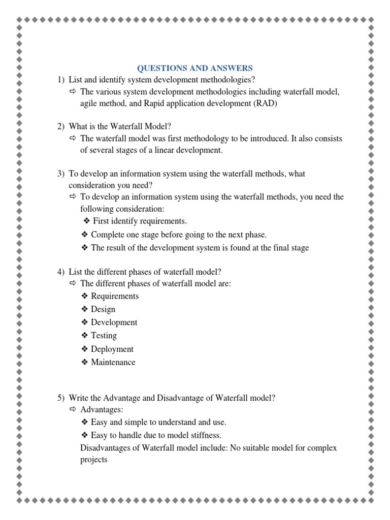 System Development Methodologies Questions And Answers Pdf Software Development Process