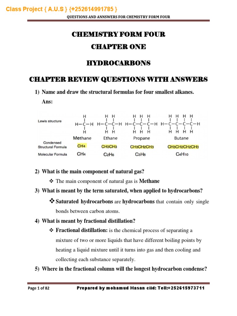 Form Four Chemistry Q&A Guide | PDF | Ketone | Aldehyde