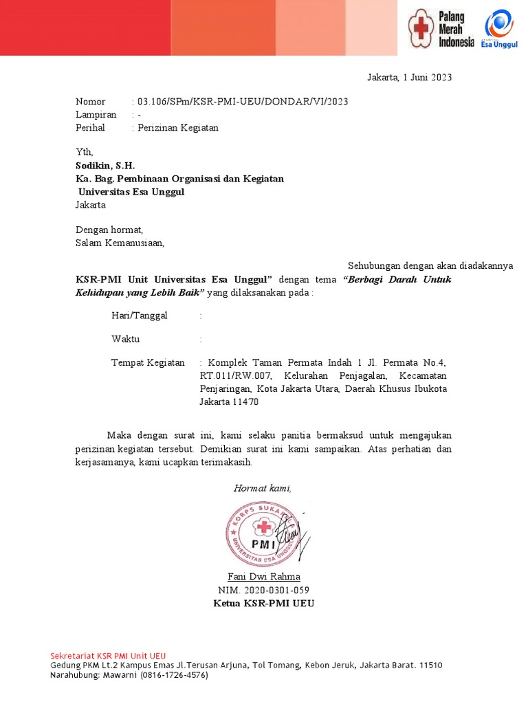 Surat Perizinan Kegiatan Dondar & MCU. | PDF