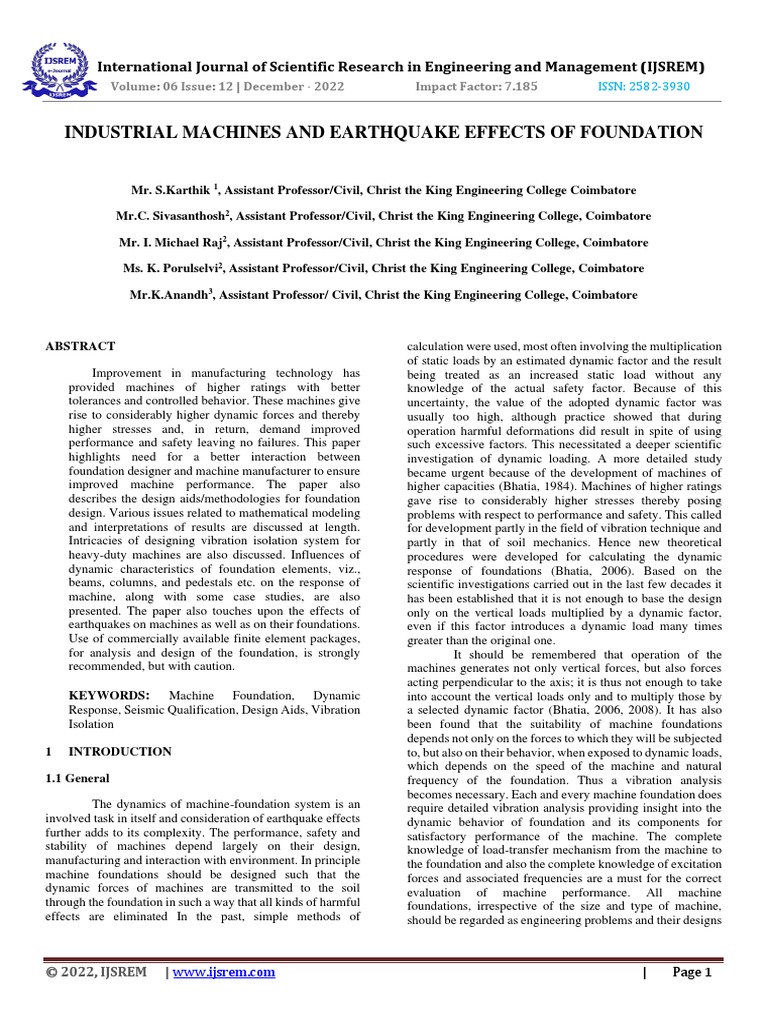 Industrial Machines and Earthquake Effects of Foundation | PDF ...