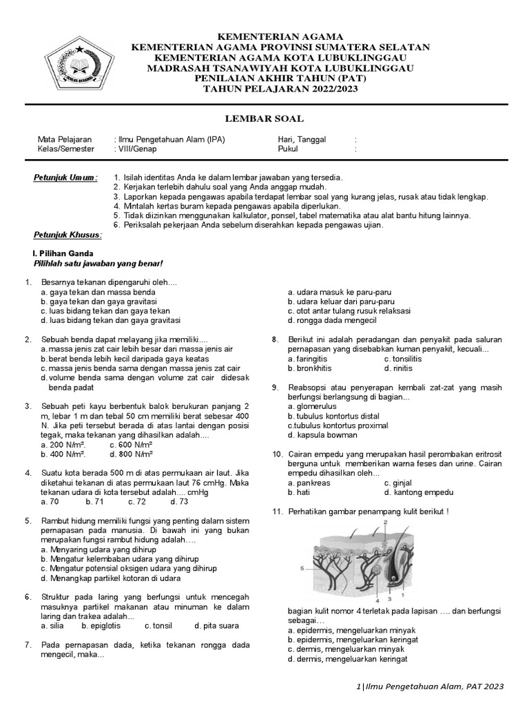 Naskah Soal Pat Ipa 2023 | PDF