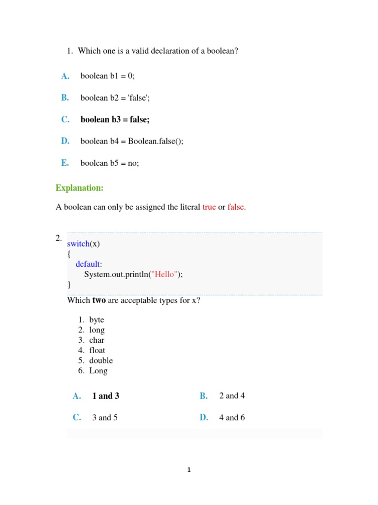 Java Programming Quiz | PDF | Java (Programming Language) | Boolean ...