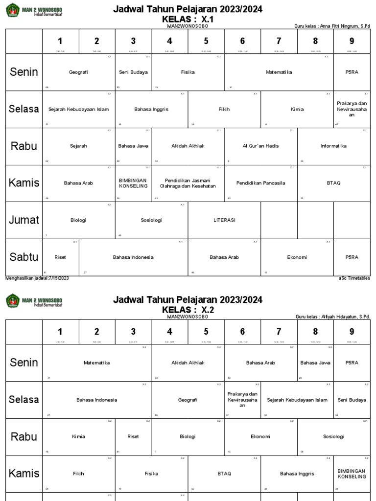 Jadwal 2023 2024 Versi 3.0 | PDF