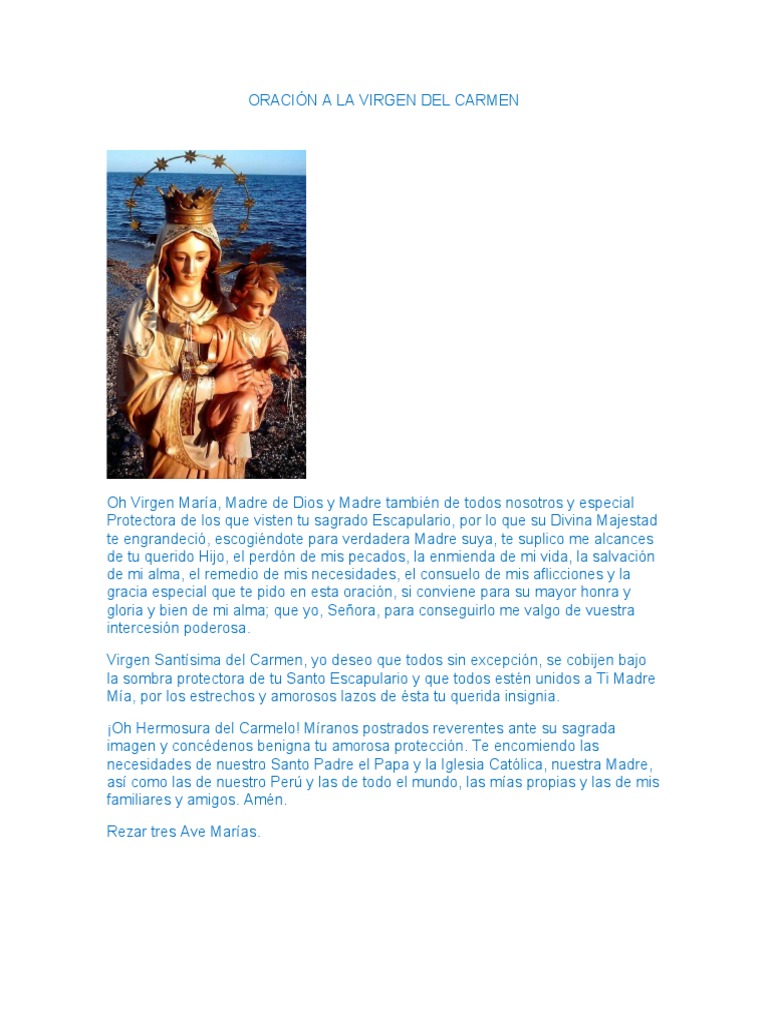 ORACIÓN A LA VIRGEN DEL CARMEN (1) | PDF