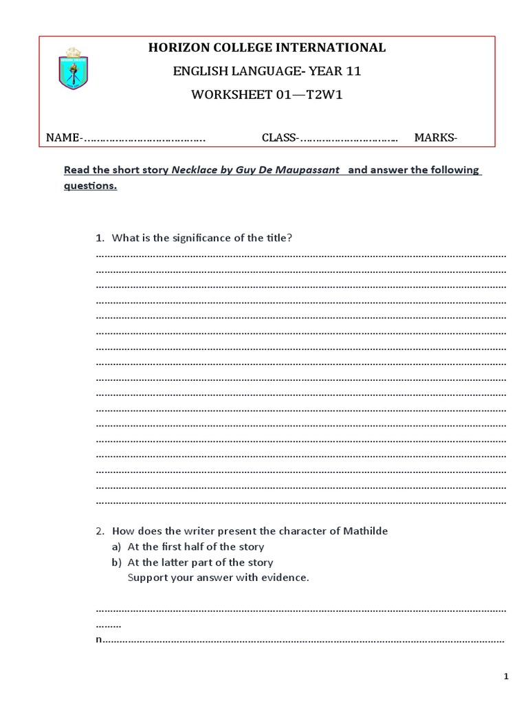 English Igcse The Necklas Questions | PDF